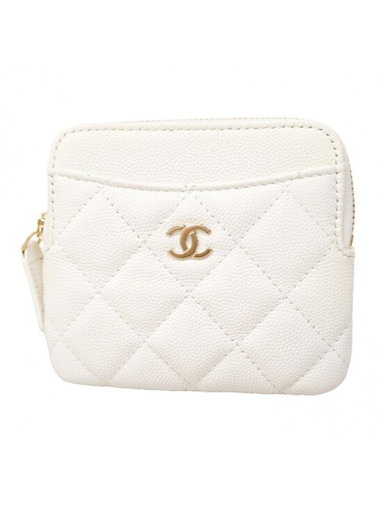 CHANEL | Bags | Chanel Coin Case Quilted Caviar Leather White Champagne ...